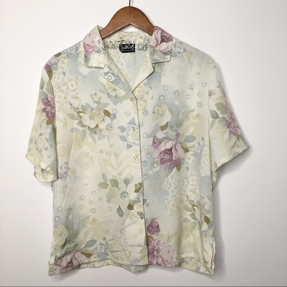 BonWorth | Tops | Vintage Pastel Floral Lightweight Button Up Blouse ...